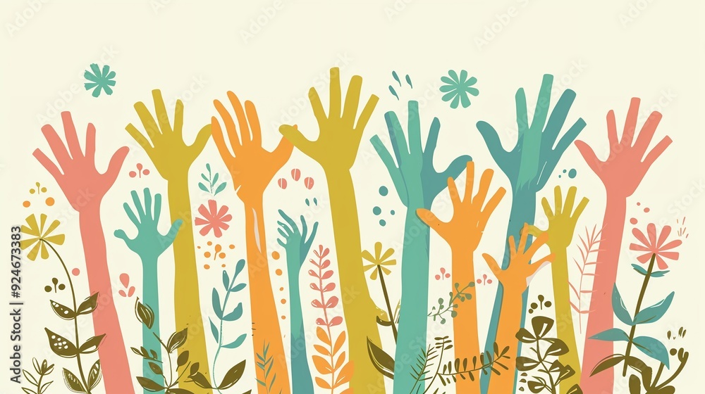Student volunteer and community service clipart, helping hands, flat ...