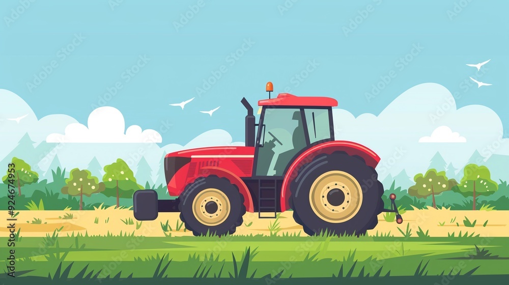 Agricultural farm tractor clipart, countryside, flat art, simple ...
