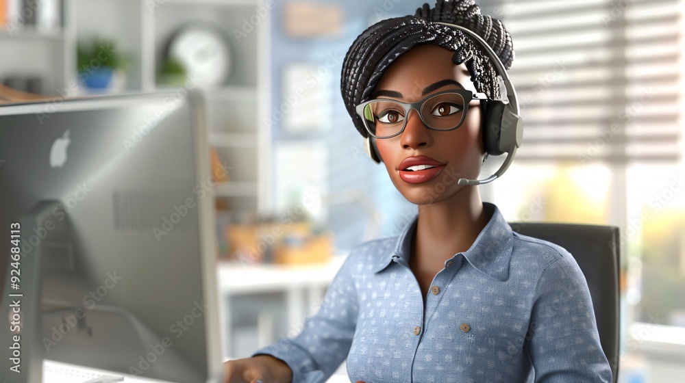 3D clipart of a receptionist with a headset and computer, ultra-sharp ...