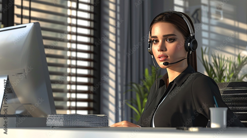 3D clipart of a receptionist with a headset and computer, ultra-sharp ...