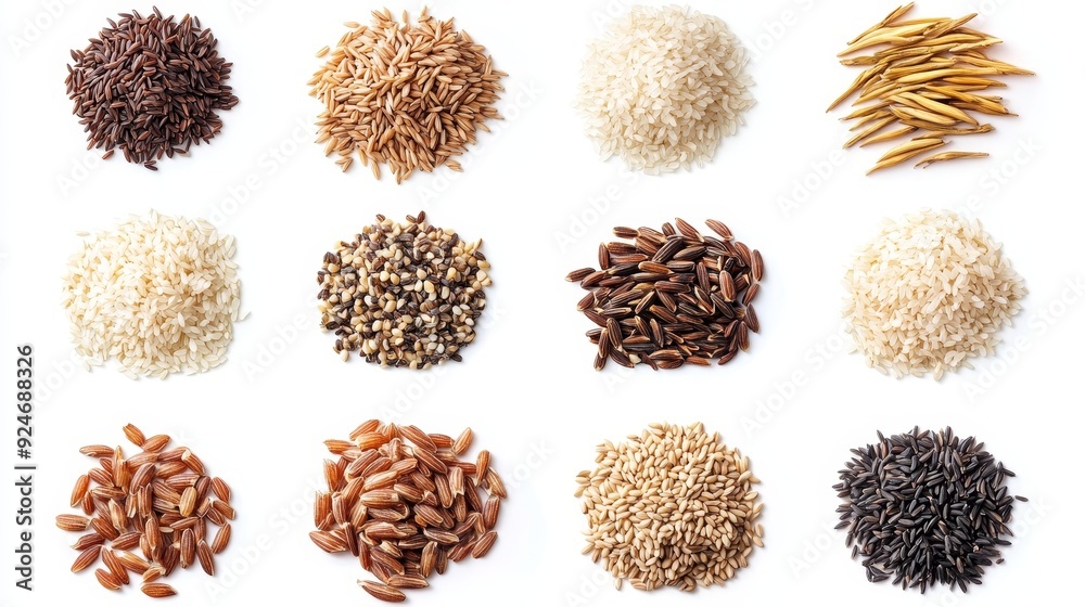 This image showcases a variety of rice grains, representing different ...