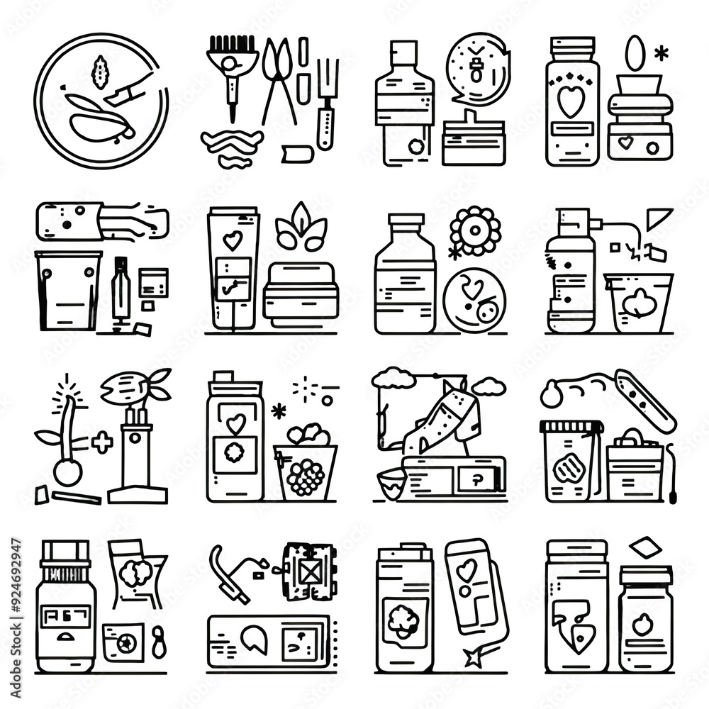 Line icons about pharmacy and medication. Contains such icons as ...