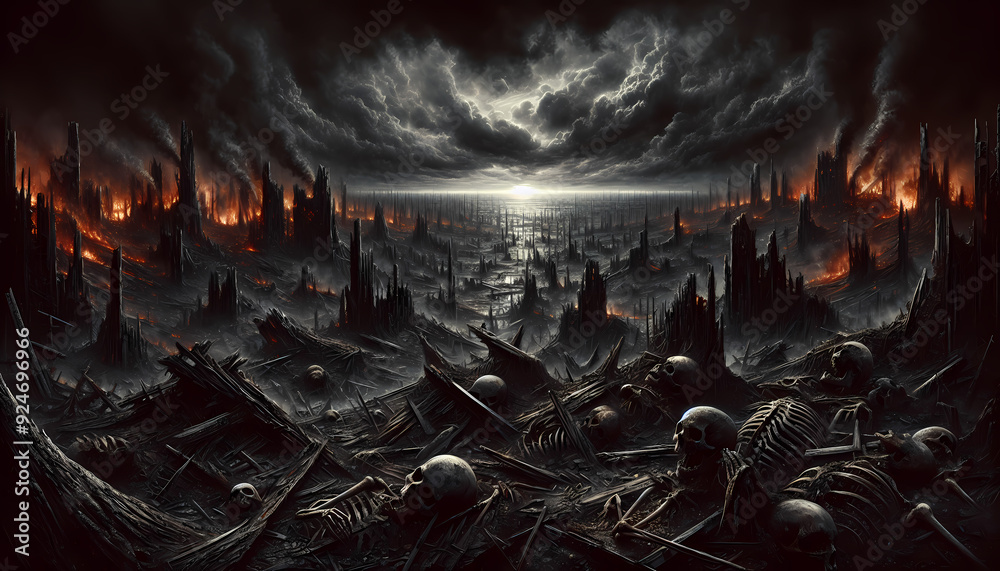 Gothic Dark fantasy night dead land with human skeletons creepy death ...