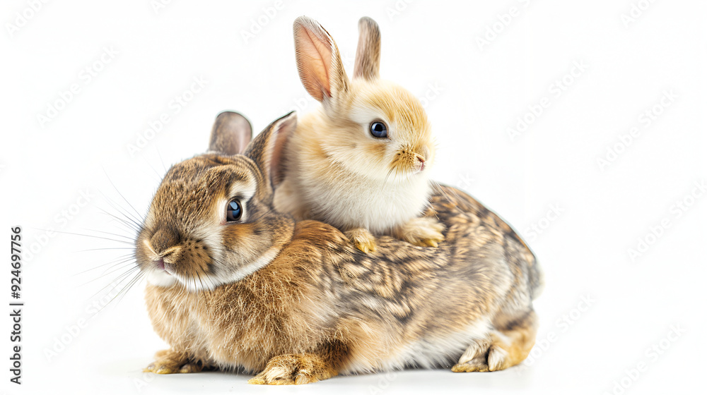 Rabbit and chicken on white background, cute brwon rabbit and cute ...