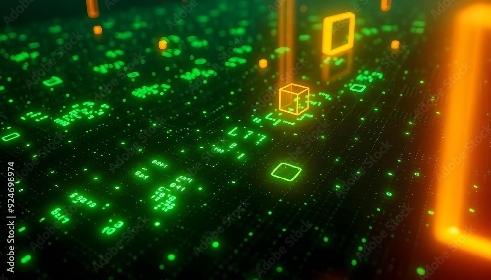 matrix background with clusters of bright green numbers scattered ...