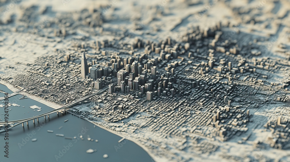 Technical aerial visual, 3D LiDAR GIS aerial map satellite scan model ...