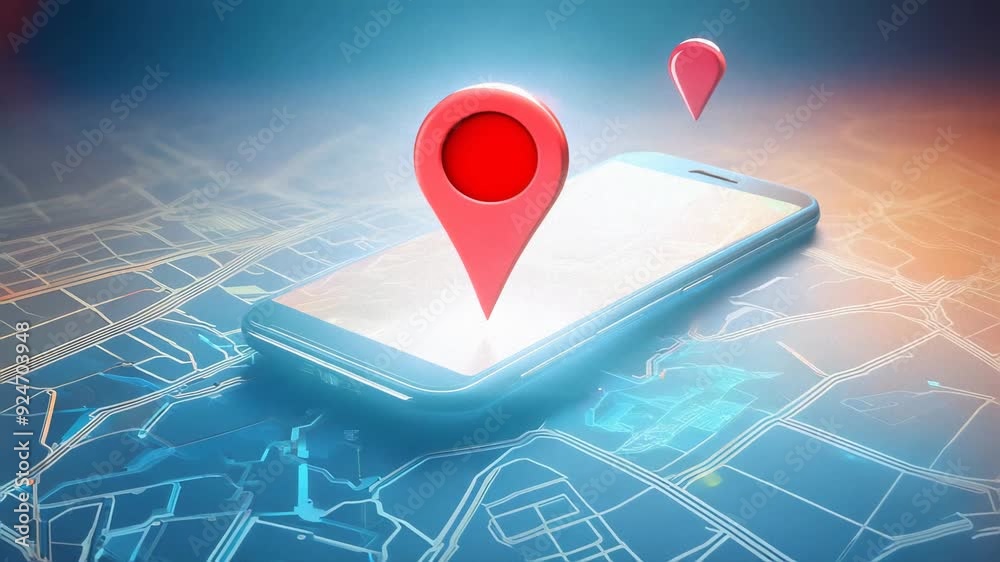 Digital Map with Glowing Red Location Pin Representing GPS Navigation ...