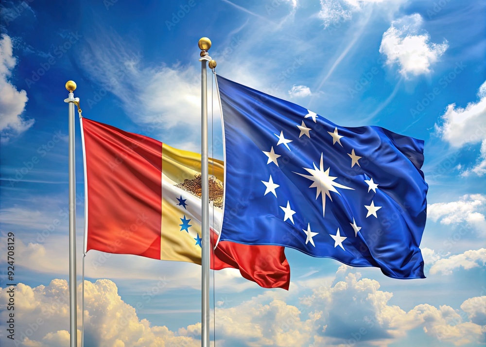 Vibrant Indiana state flag with golden torch and Tennessee state flag ...