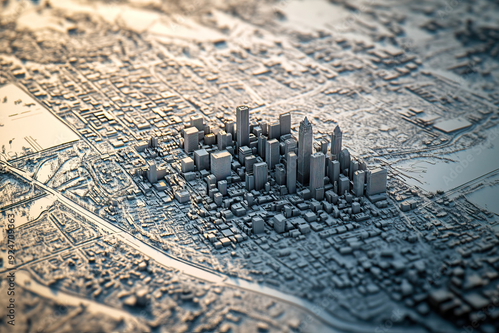 Technical aerial visual, 3D LiDAR GIS aerial map satellite scan model ...