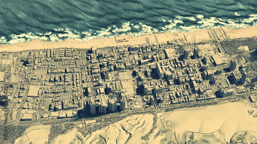 Technical aerial visual, 3D LiDAR GIS aerial map satellite scan model ...