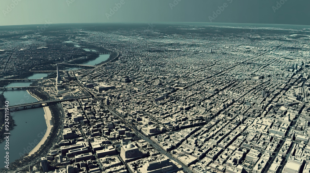 Technical aerial visual, 3D LiDAR GIS aerial map satellite scan model ...