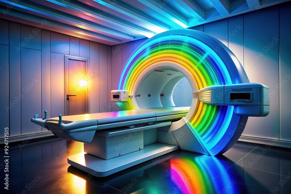 Prismatic Radiance: Medical imaging machine emitting a vibrant spectrum ...