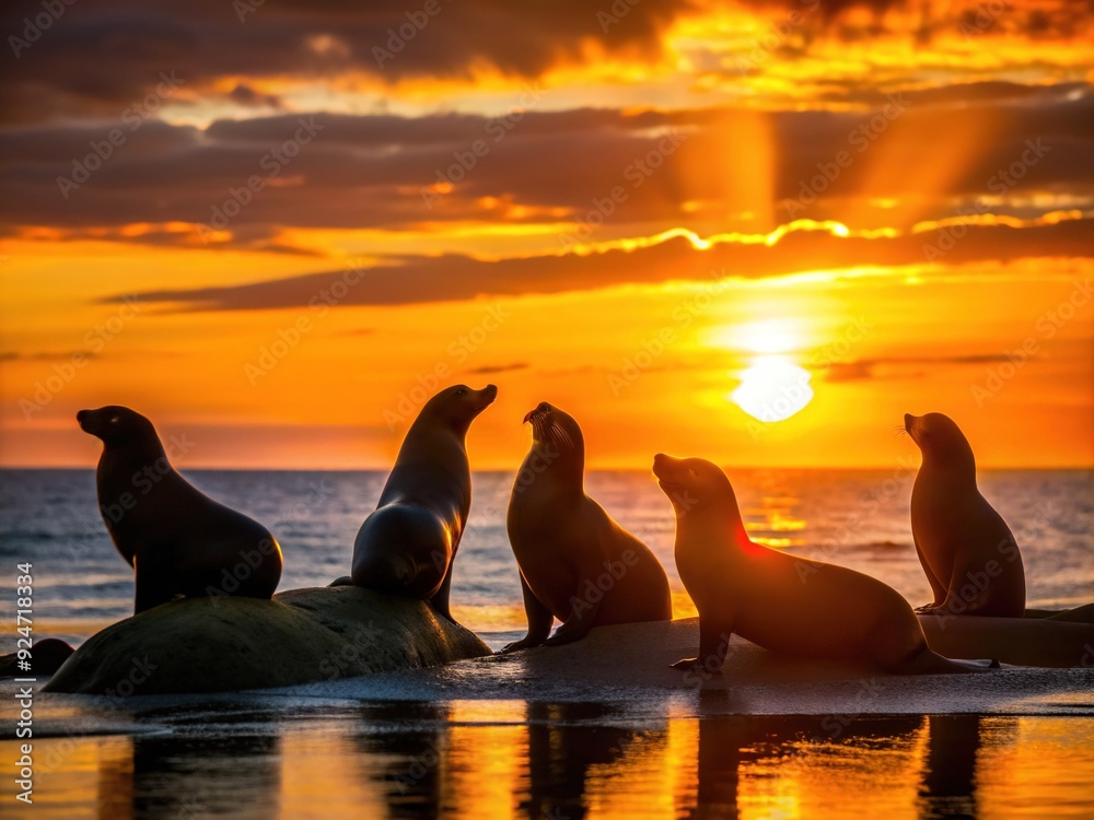 Seal Silhouette Silhouette: Black silhouettes of seals against a ...