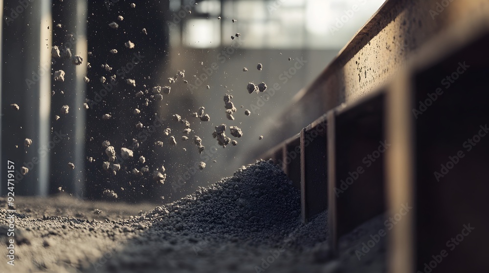 Cement Clinker Cascading from Conveyor Belt into Storage Area with ...