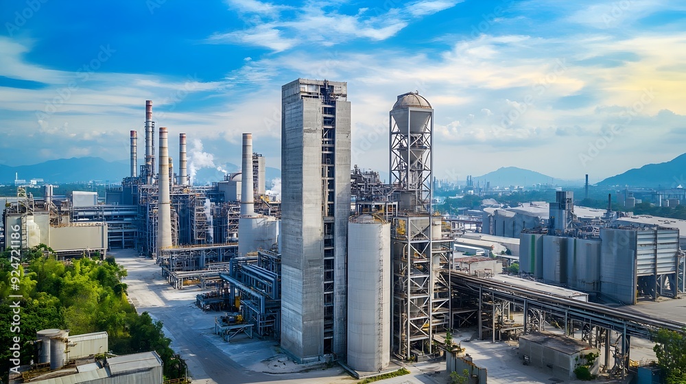 Expansive View of Cement Factory s Industrial Landscape with Raw ...