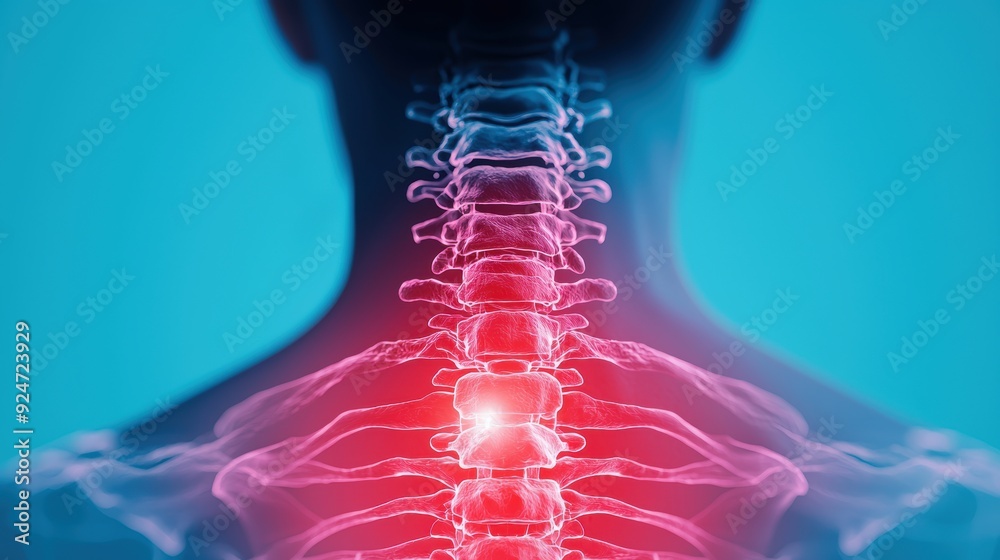 Human Spine X-ray with Highlighted Pain Area - Medical Illustration of ...