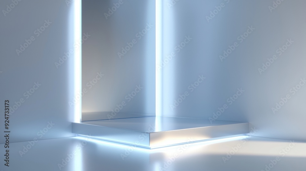Silver digital reflection in an empty room, showcasing a cosmetic ...