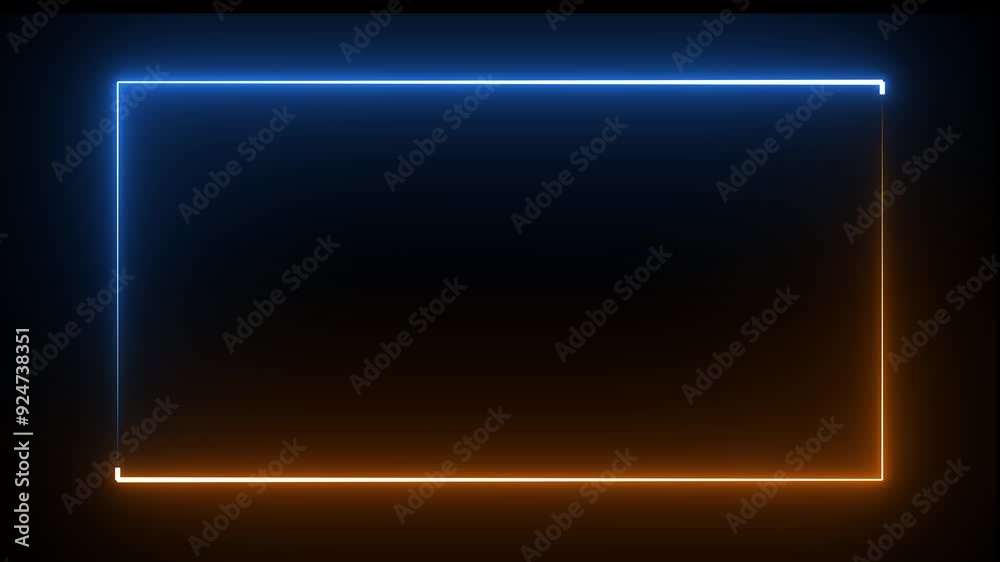 Neon glowing frame background. Lasers are blue and orange. repetitive ...