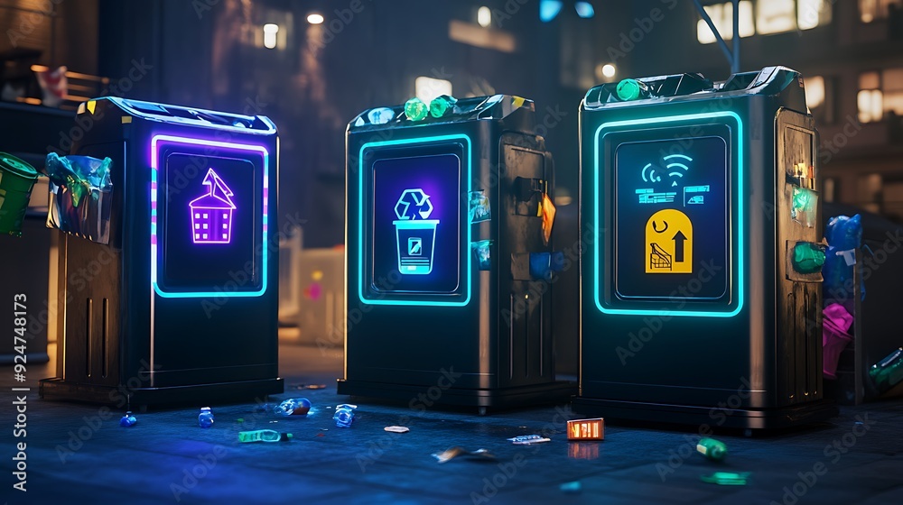 Digital cityscape with AI-managed waste management systems and ...