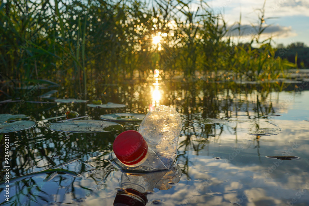 Plastic waste in lake. Ocean pollution, marine debris. Marine litter ...