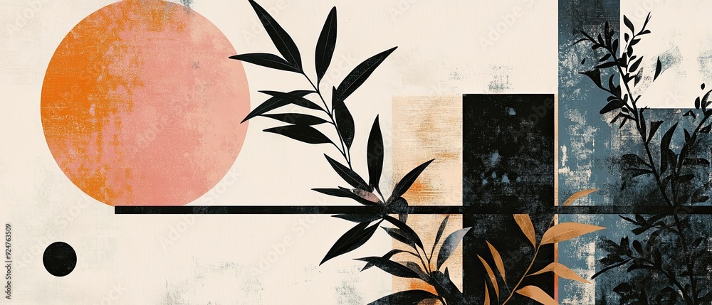 Minimal collage art juxtaposing natural elements and geometric patterns ...