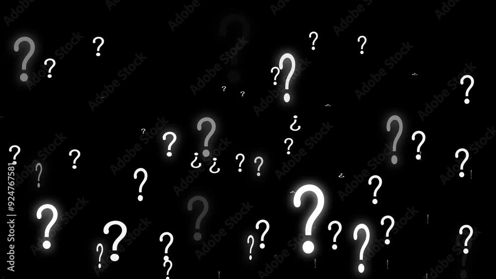 neon glow white question mark animation with black screen background ...