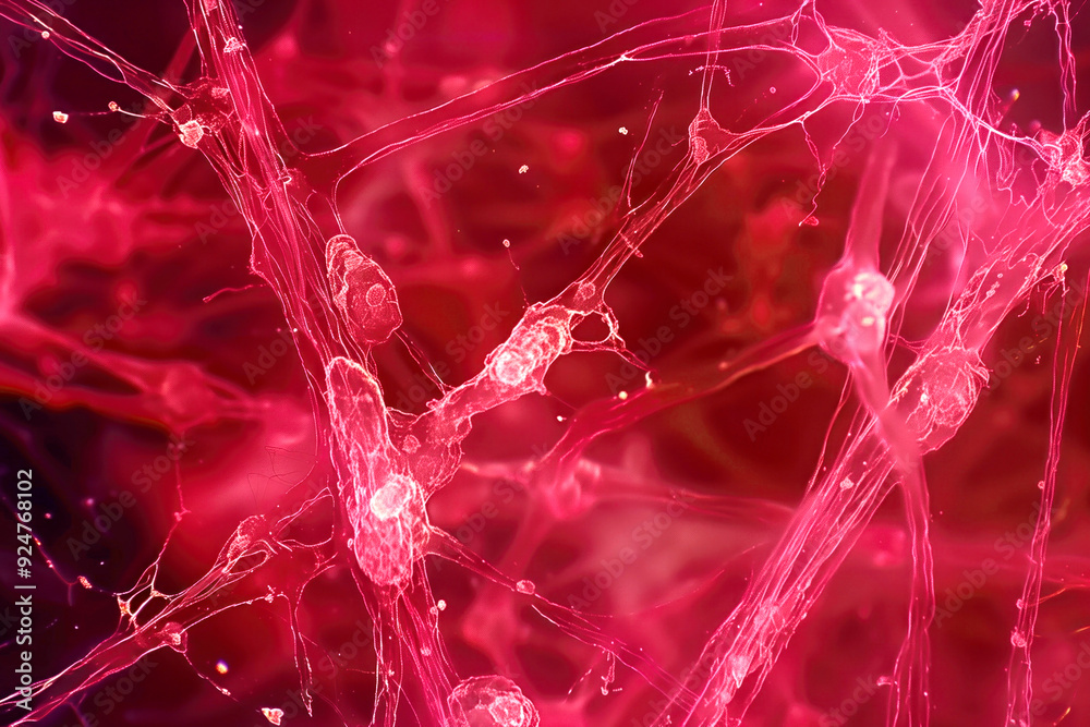 High-resolution image of a red microbial network with complex ...