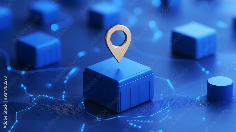 Blue boxes with a location pin symbolizing logistics, delivery, and ...