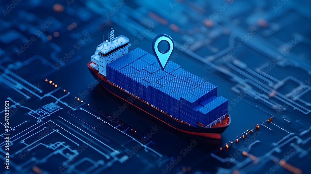 Container ship with digital technology to track shipment location ...