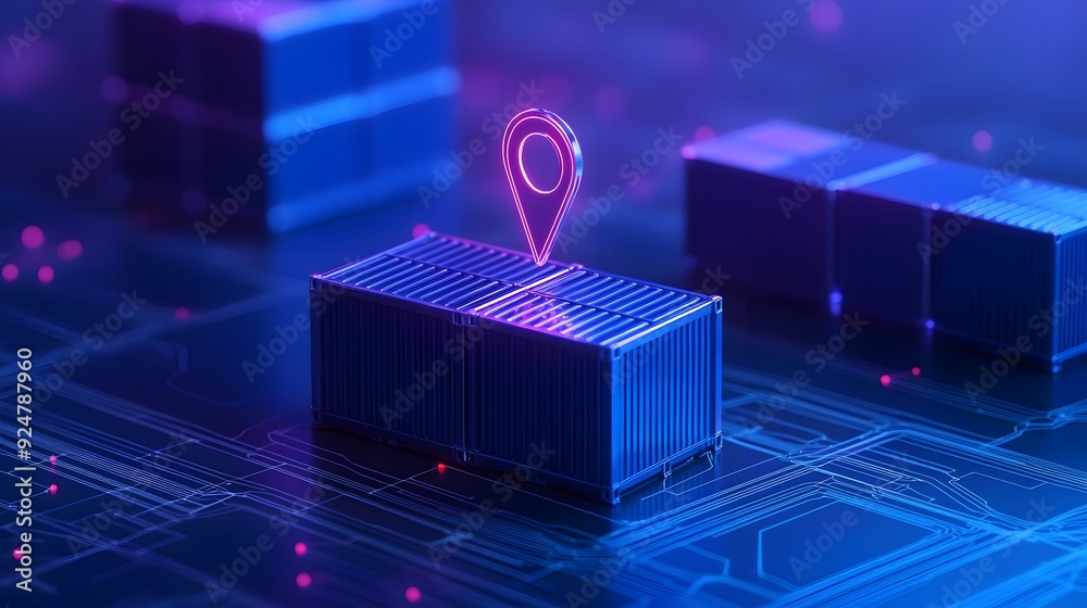 Digital representation of logistics and transportation with a neon ...