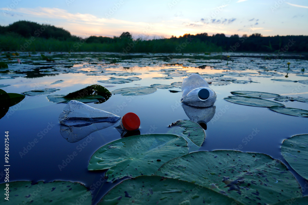 Plastic waste in lake. Ocean pollution, marine debris. Marine litter ...
