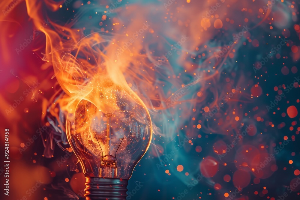 light bulb with fire inside of it, An abstract visual illustrating the ...