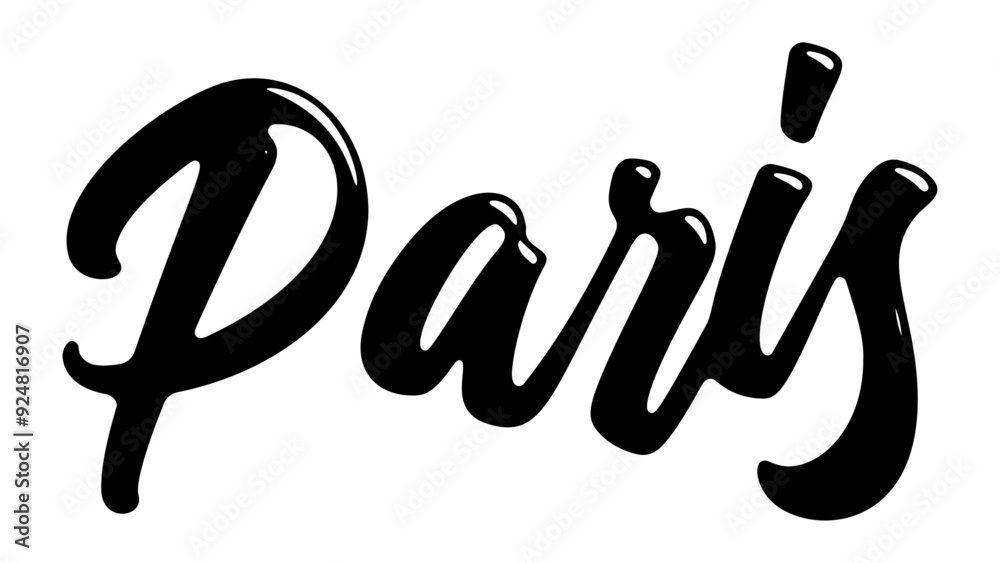 Paris city name written in street art-style liquid brush script ...
