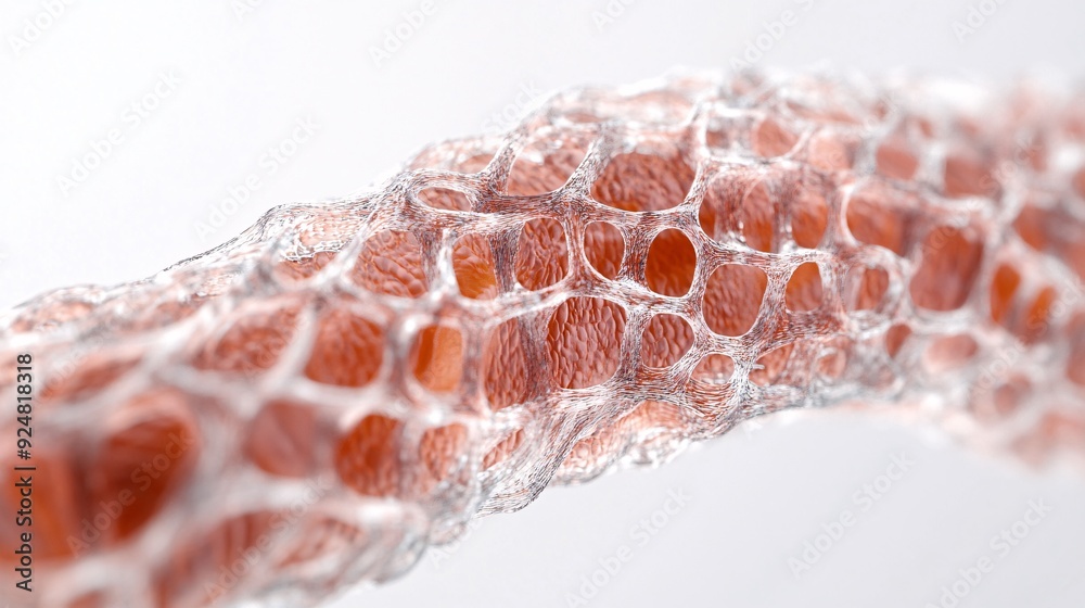 A close-up microscopic view of a human cardiac muscle cell, showing its ...