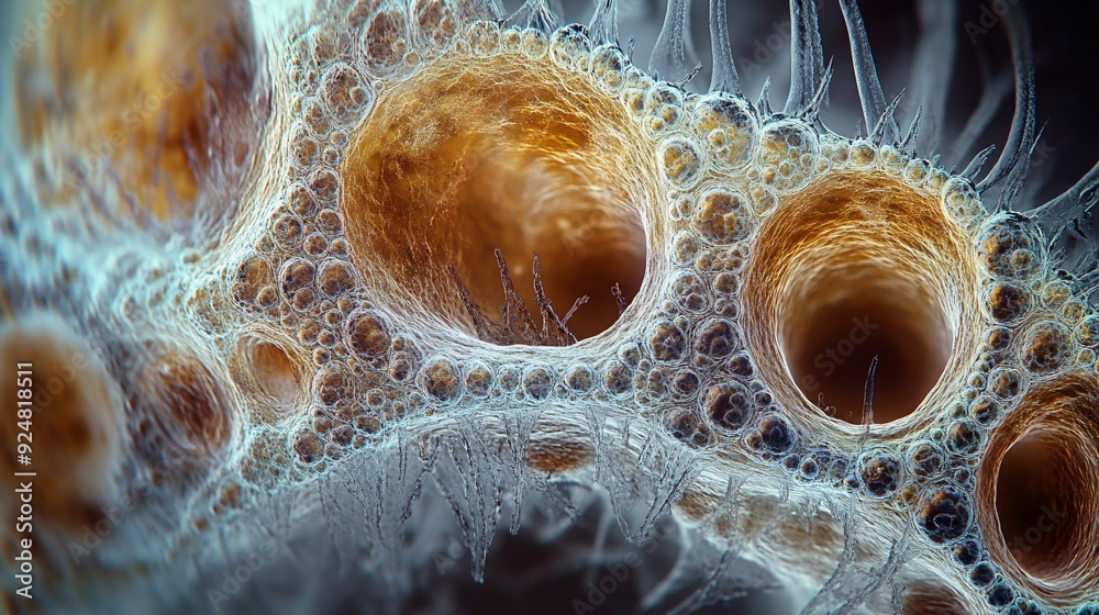 A close-up microscopic view of a human mucous membrane from the ...