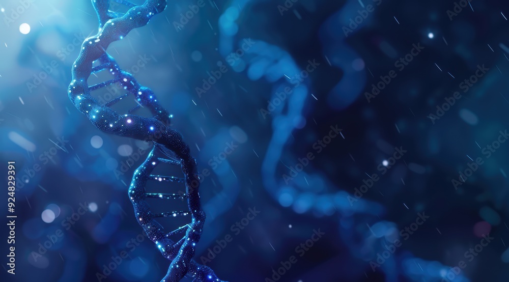 Blue DNA structure and cell background with science concept, medical ...