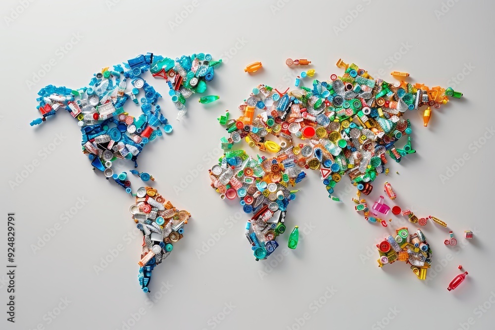 map made of garbage on white surface, world map made up of recycling ...