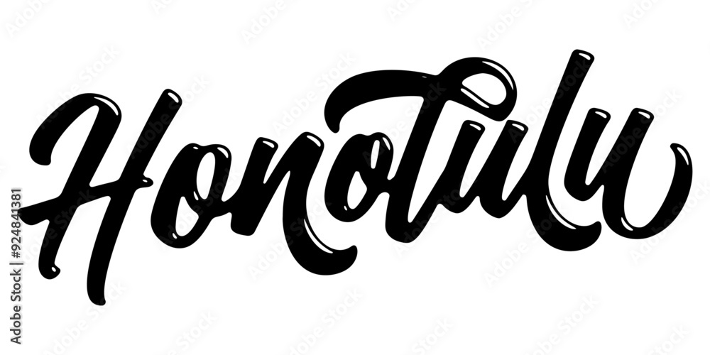 Honolulu city name written in street art-style liquid brush script ...