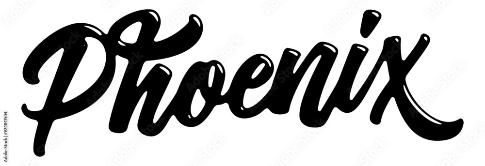 Phoenix city name written in street art-style liquid brush script ...