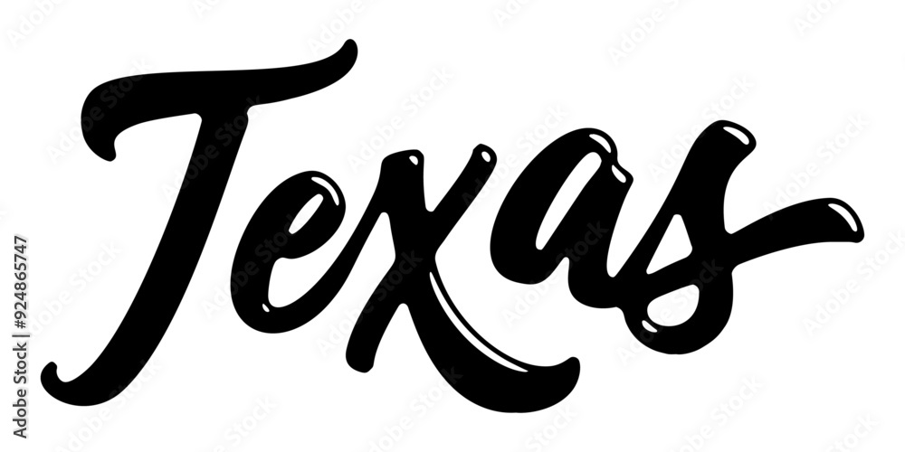Texas state name written in street art-style liquid brush script ...