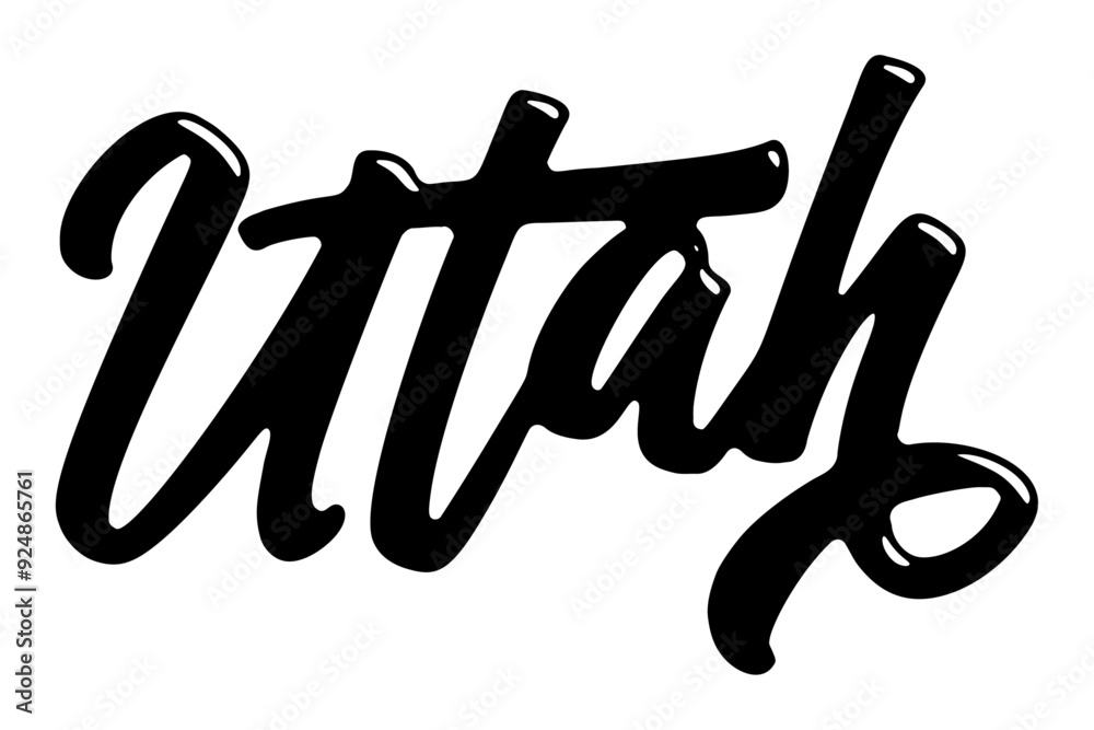 Utah state name written in street art-style liquid brush script ...