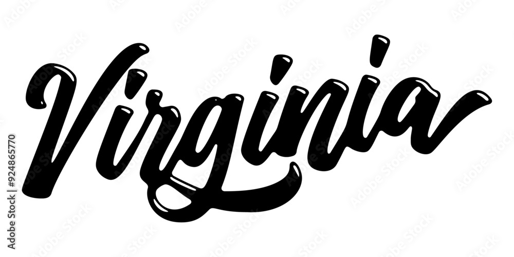 Virginia state name written in street art-style liquid brush script ...