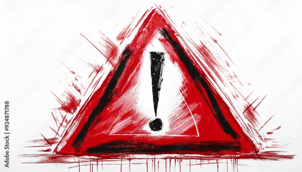 abstract illustration depicts a rough sketch of a triangular warning ...