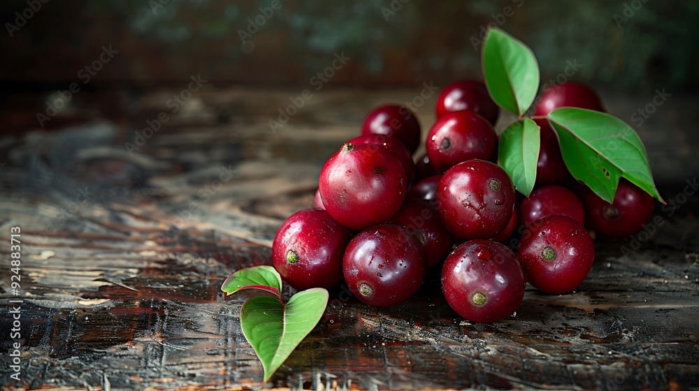 Artistic arrangement of a small pile of neem fruits, deep red with ...