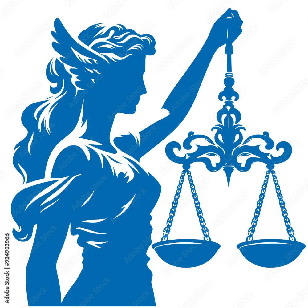 Silhouette of themis with scale, ilustration of scale of justice and ...