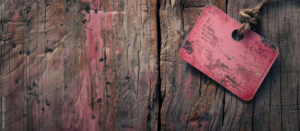 Vintage style name tag in pink on textured wood paper background with ...