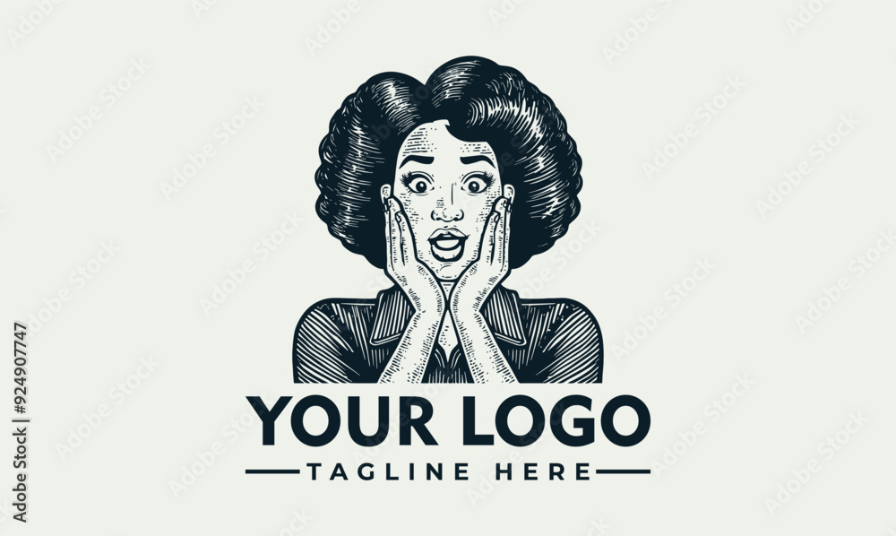 surprised woman expression with open mouth vector logo, wide eyes ...