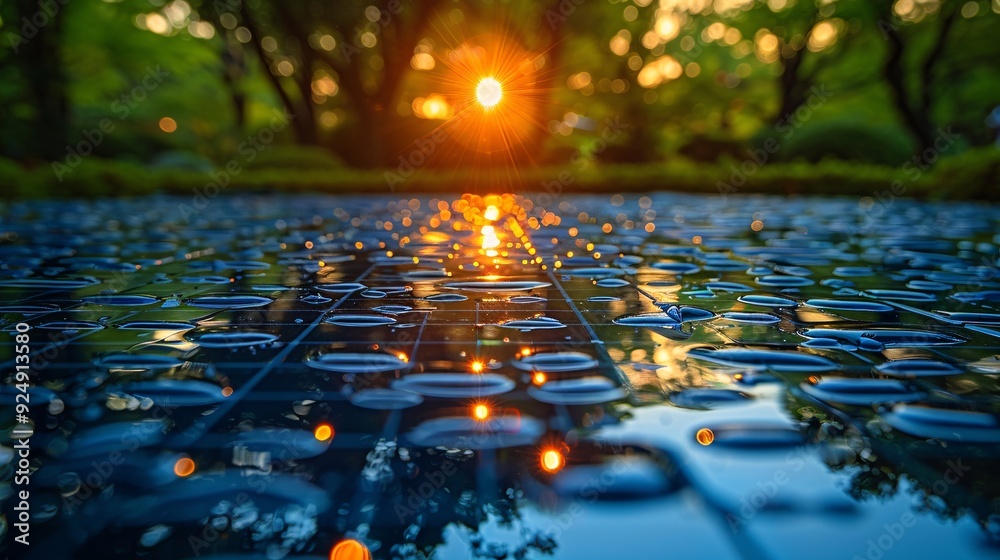 Solar Cells with Reflection in Water: Solar cells reflected in a nearby ...