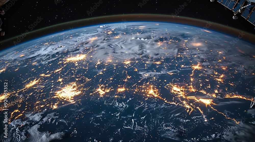 Solar Cells in a Space Station: Solar cells installed on a futuristic ...