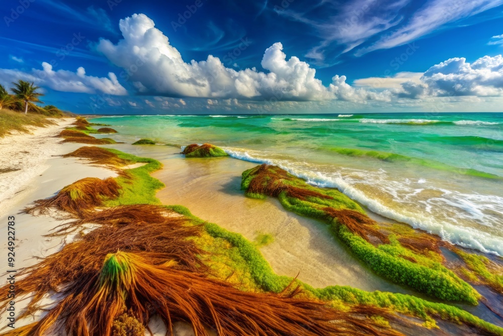 Vibrant green and brown varieties of seagrass, sea grass, and seaweed ...